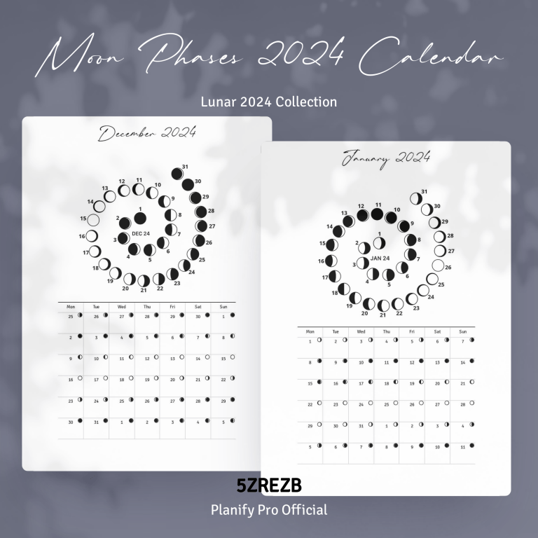 Moon Phase Calendar 2024 - Celestial Lunar - Planify Pro