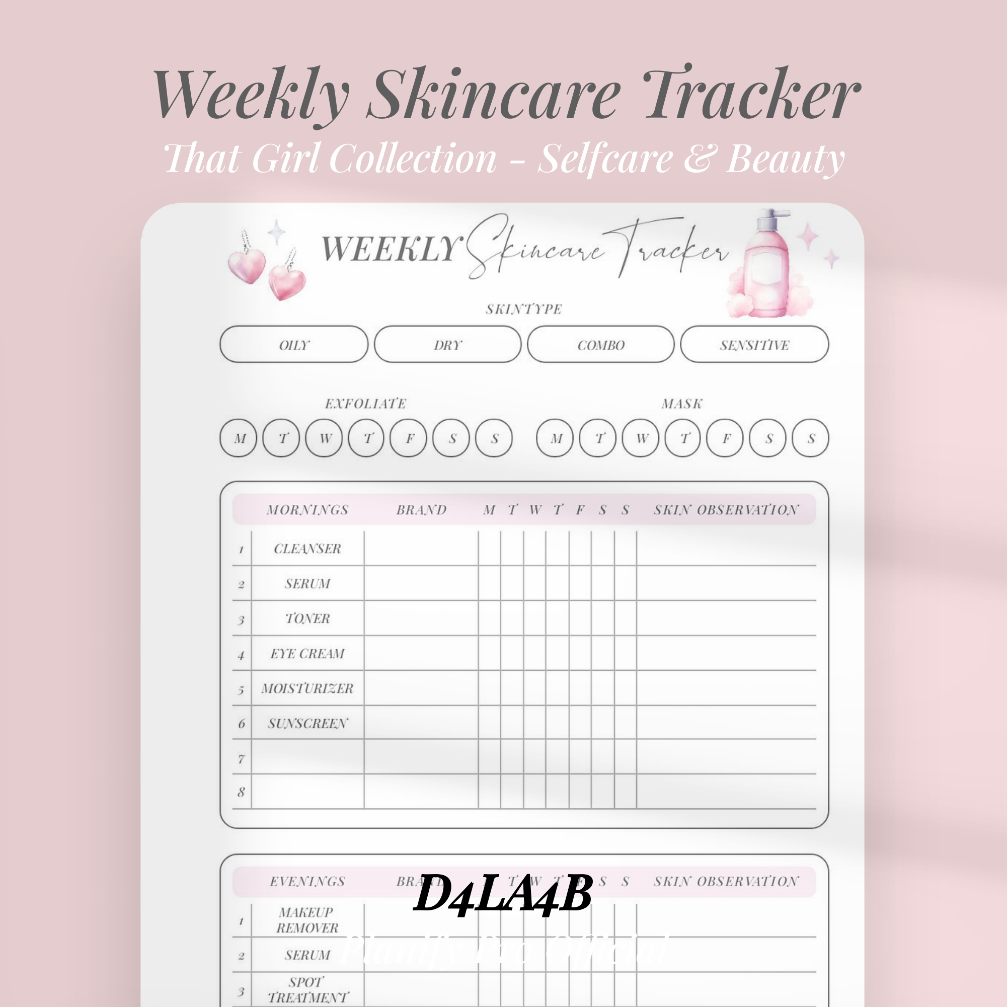 Weekly Skincare Tracker - That Girl - Planify Pro