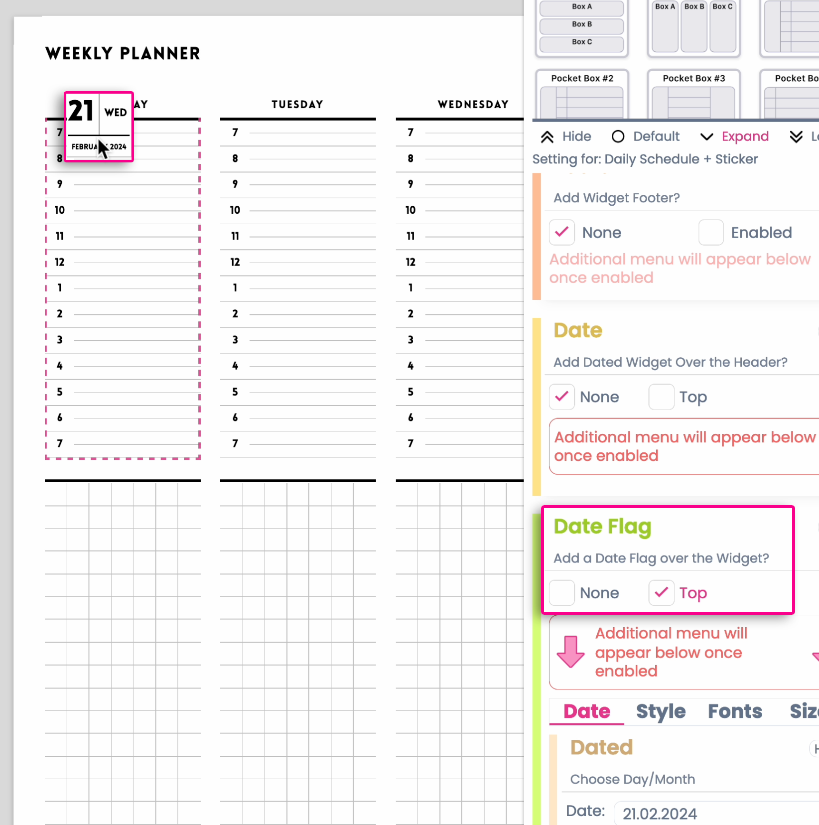Date Flag vs Dated Widget - Planify Pro