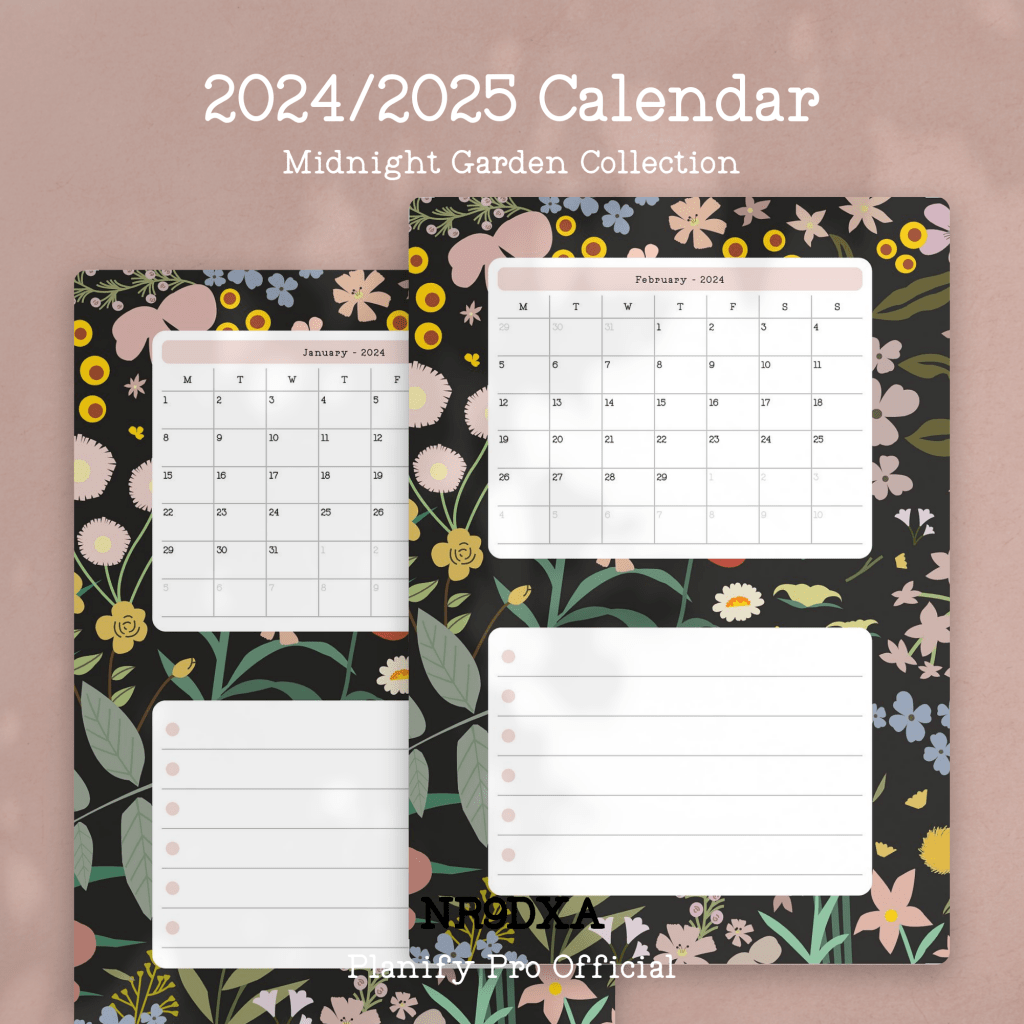 Calendar Template 2024/2025 - Midnight Garden - Planify Pro