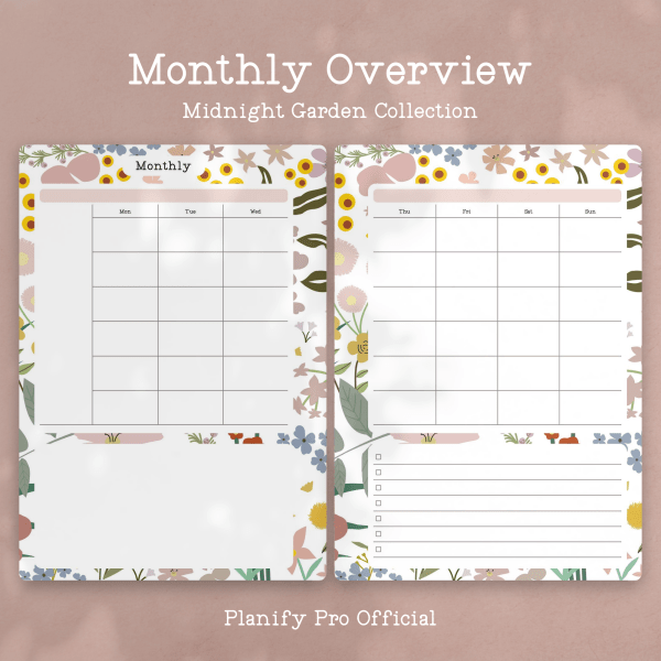 Monthly Overview - Midnight Garden - Planify Pro