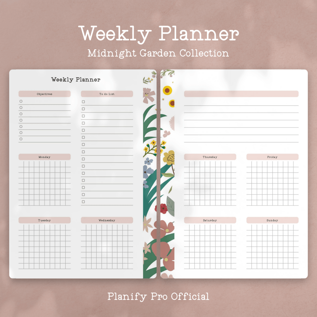 Weekly Planner - Midnight Garden - Planify Pro