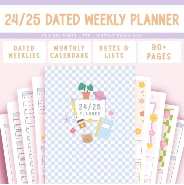 24/25 Dated Weekly Planner - Sticky Note Doodle - Planify Pro