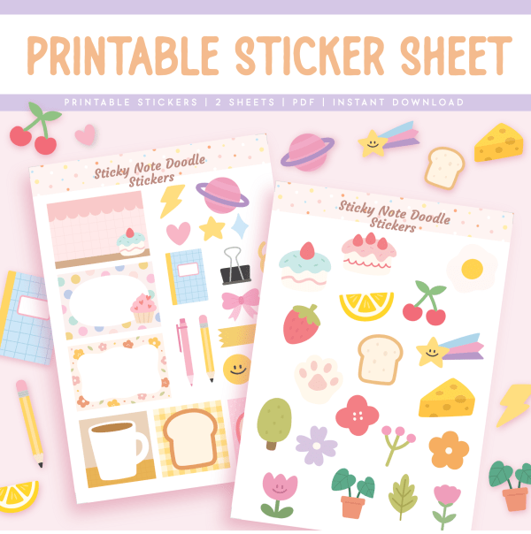 Printable Sticker Sheet - Sticky Note Doodle - Planify Pro