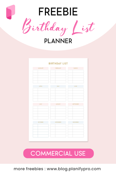 Free Planner - Freebie Birthday List