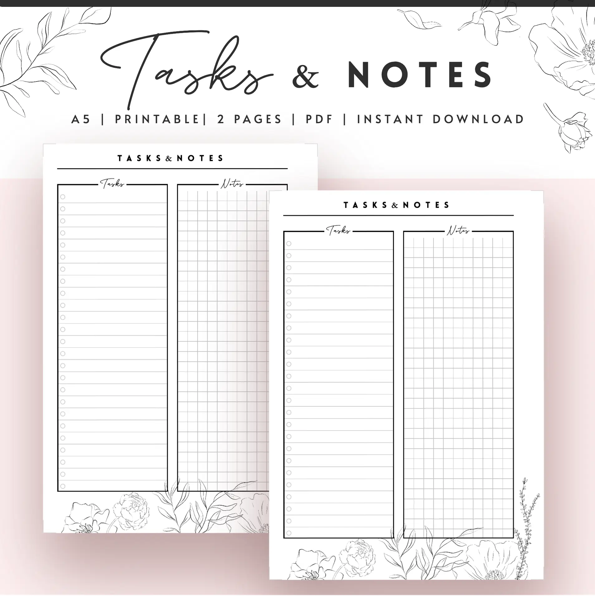 Tasks and Notes - Floral Line Art - Planify Pro