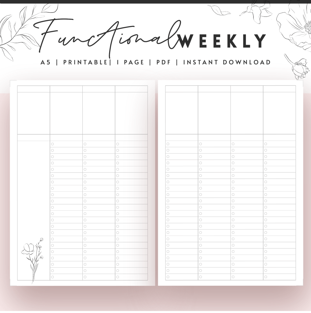 Functional Weekly Planner- Floral Line Art - Planify Pro