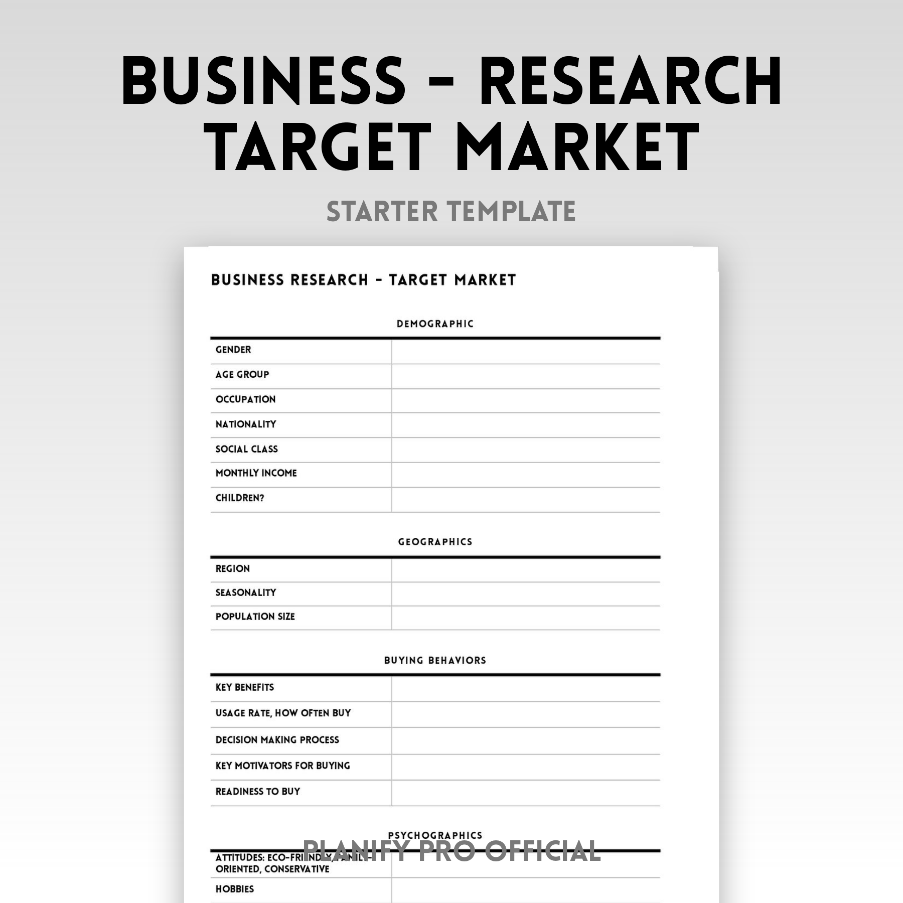 Business Planner - Research Target Market - Planify Pro