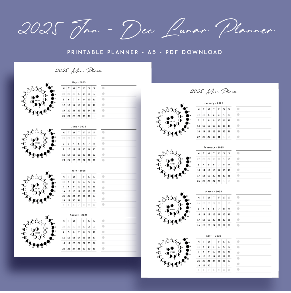 Jan - Dec Planner 2025 (2) - Moon Phase - Planify Pro