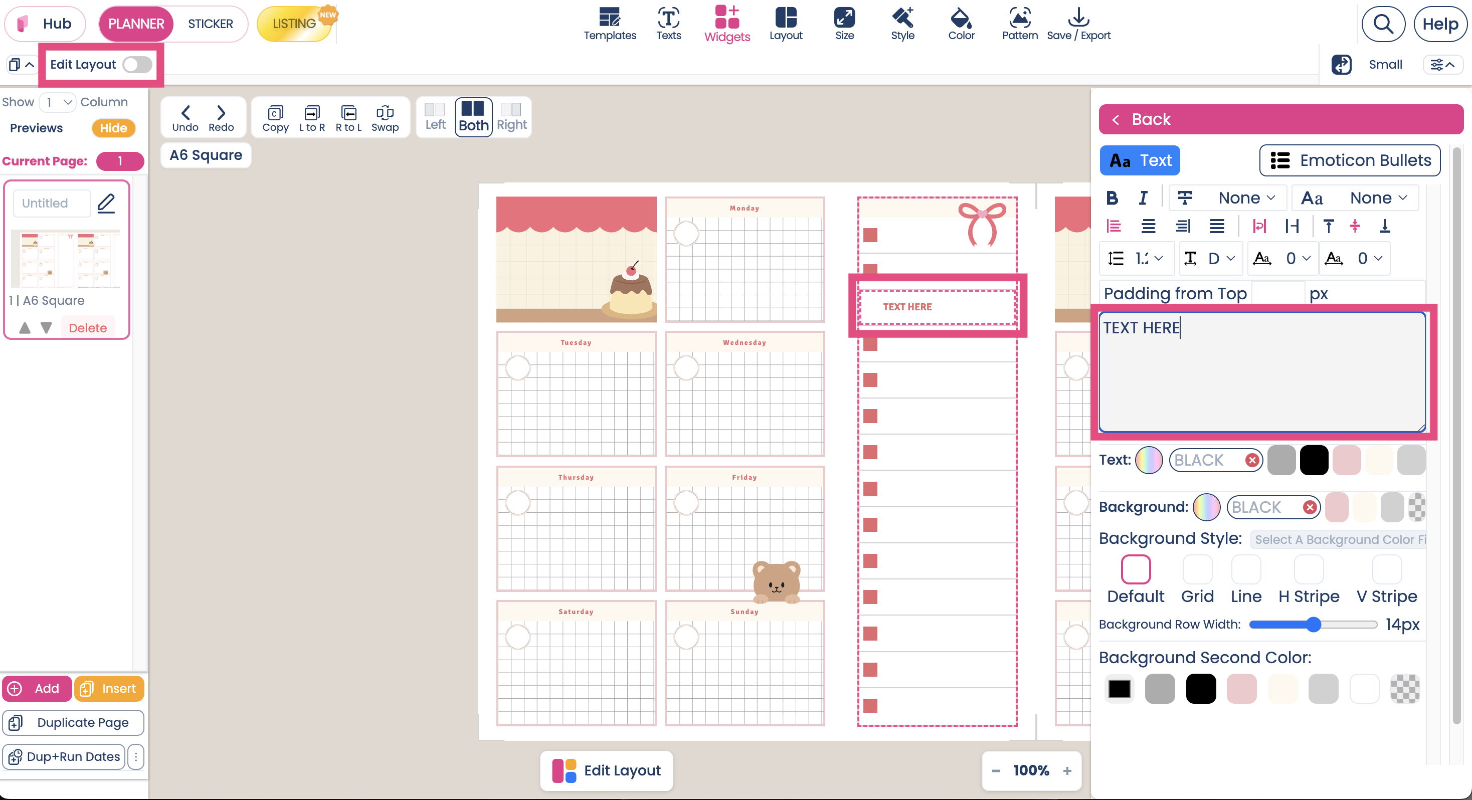 Add Text in a Widget - Planify Pro