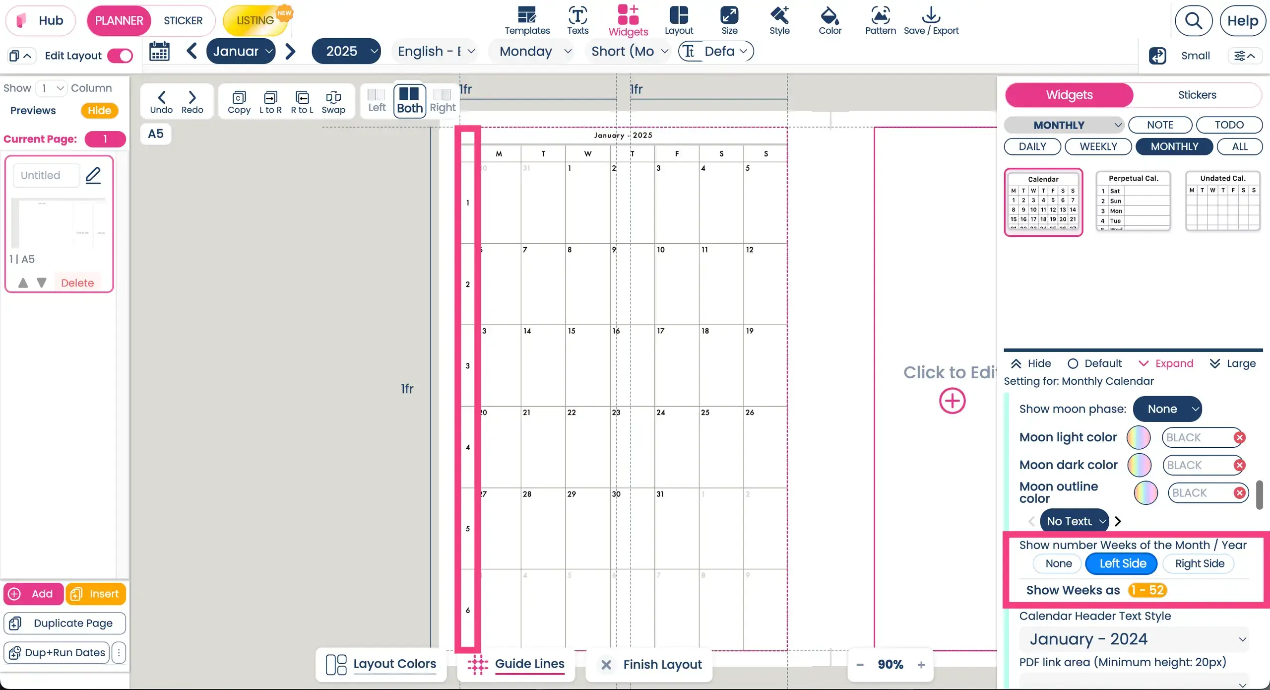 Show Week Numbers on a Calendar Widget - Planify Pro