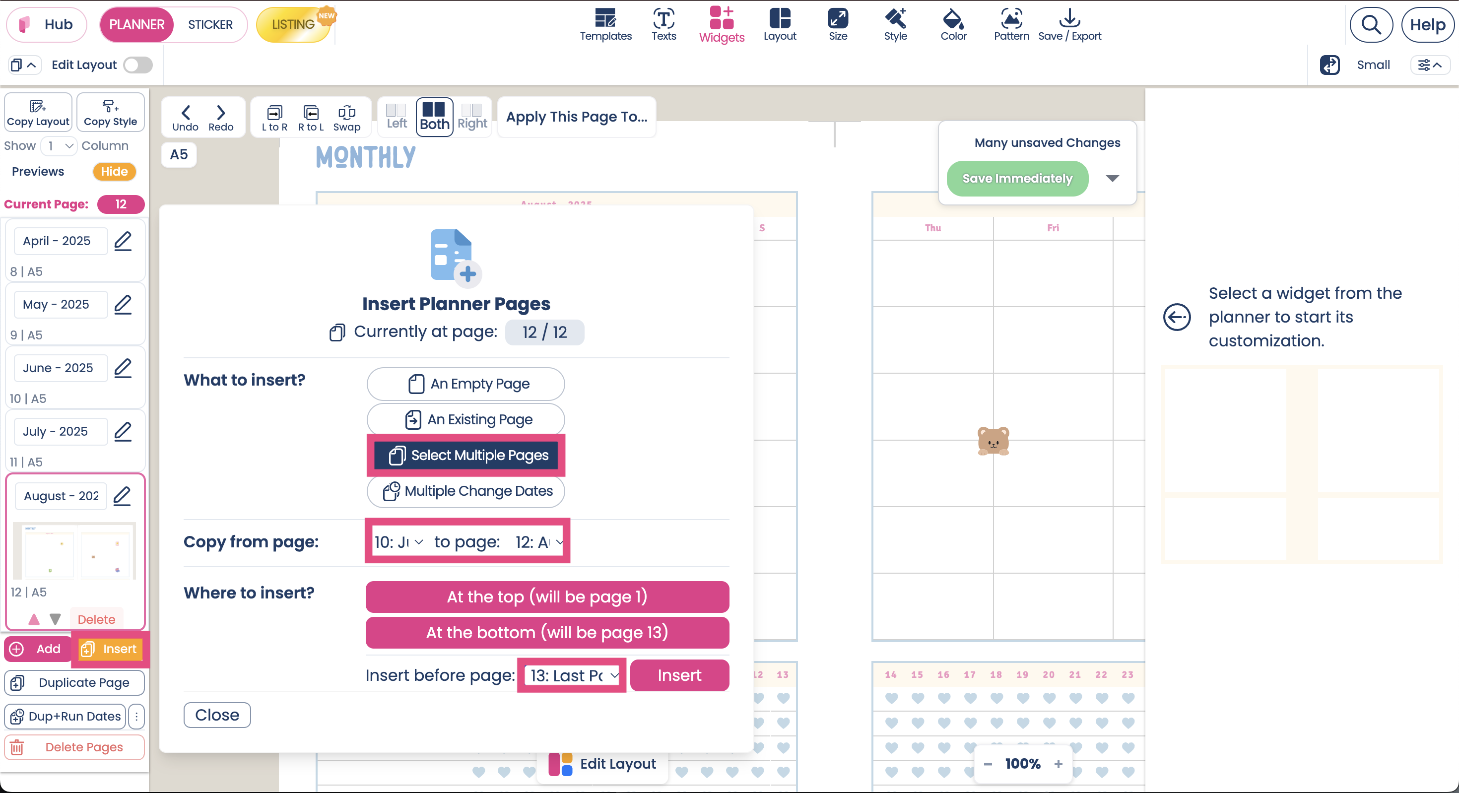 Insert Multiple Pages - Planify Pro