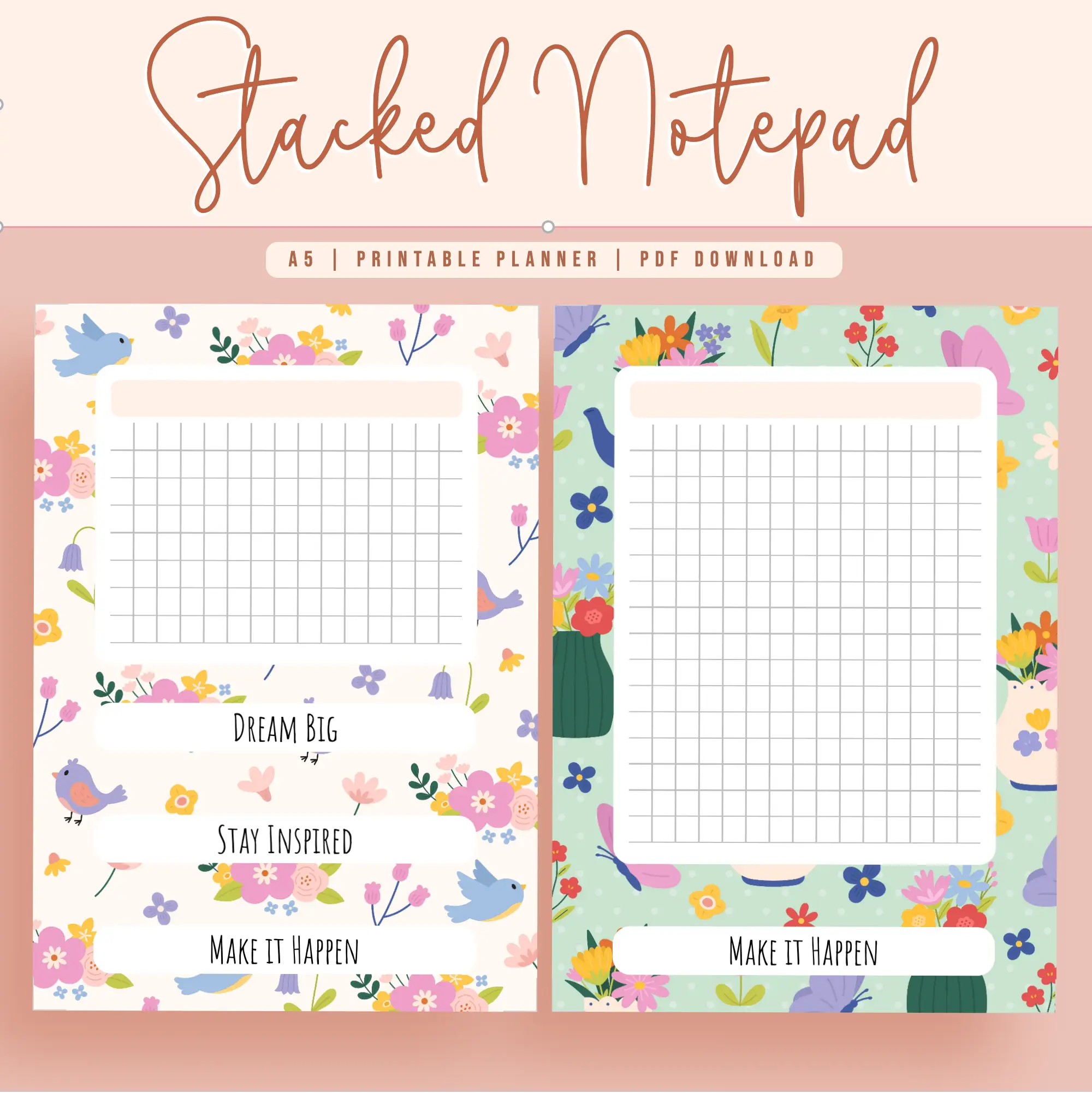Stacked Notepad - Blossom Time - Planify Pro